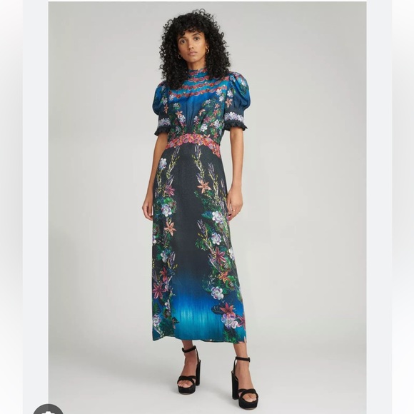 SALONI | Dresses | 84 Saloni Bianca B Sakura Eclipse Blue Red Floral Gradient Ombre Silk Dress ...